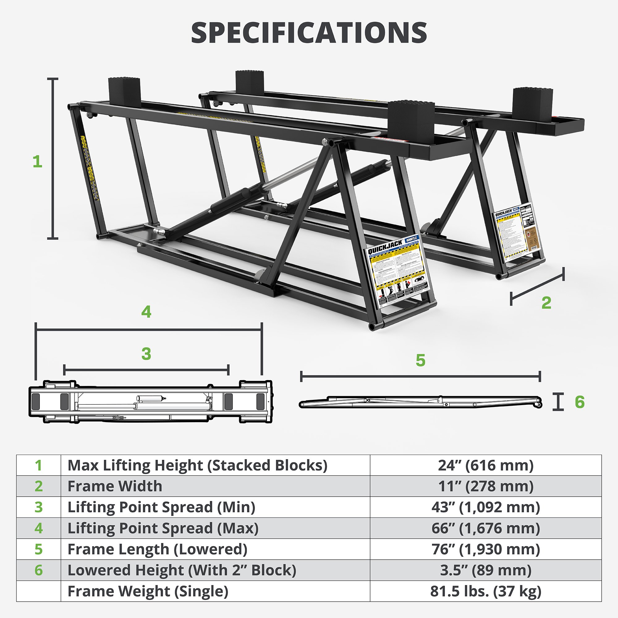 6000TLX 6,000-lb. Portable Car Lift Package Extended Frame Extended ...