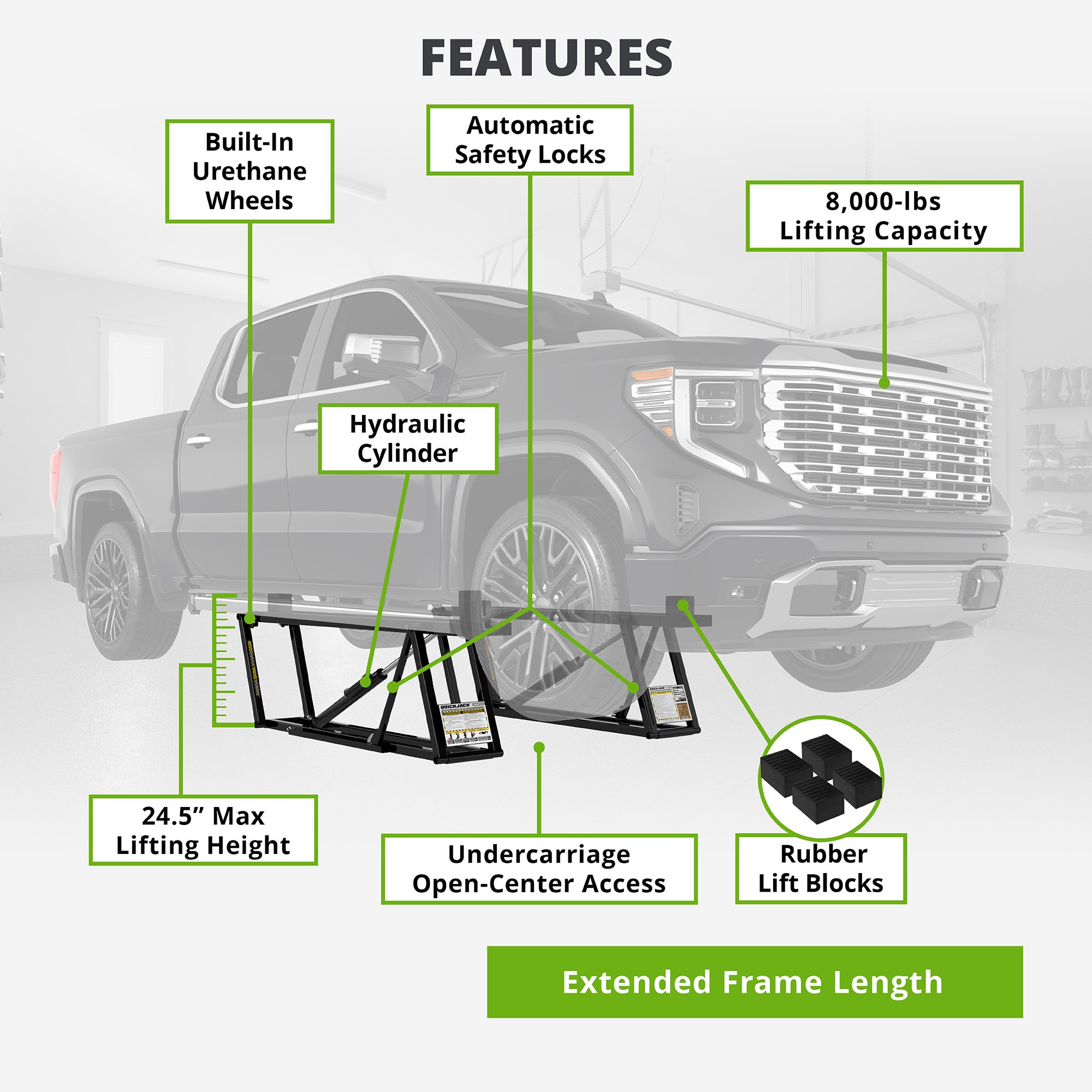 8000TLX 8,000-lb. Portable Car Lift Extended Frame PINK Extended Length | QuickJack