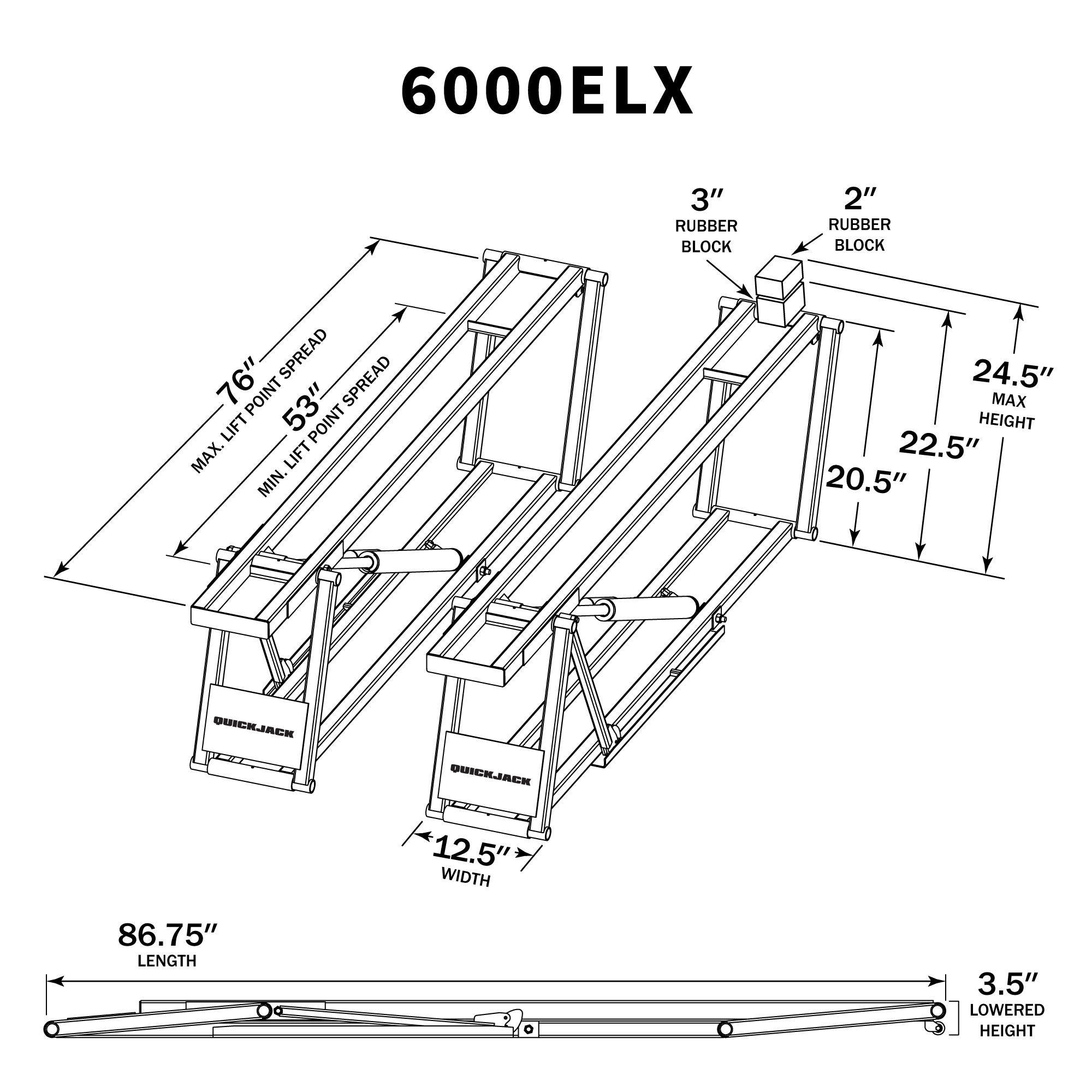6000ELX Extended-Width Portable EV Car Lift Extra Long & Low For EV's ...