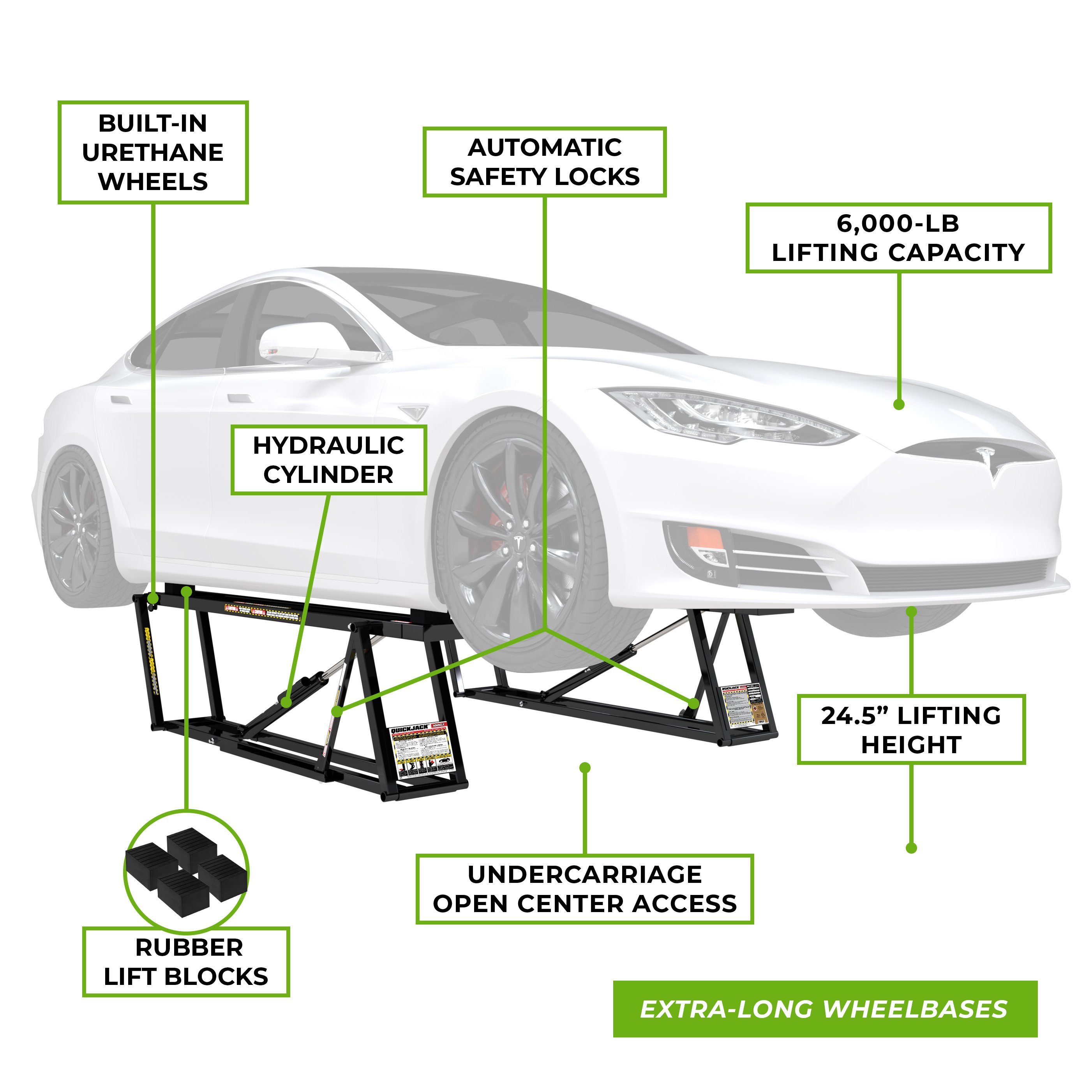 6000ELX Extended-Width Portable EV Car Lift Extra Long & Low For EV's ...