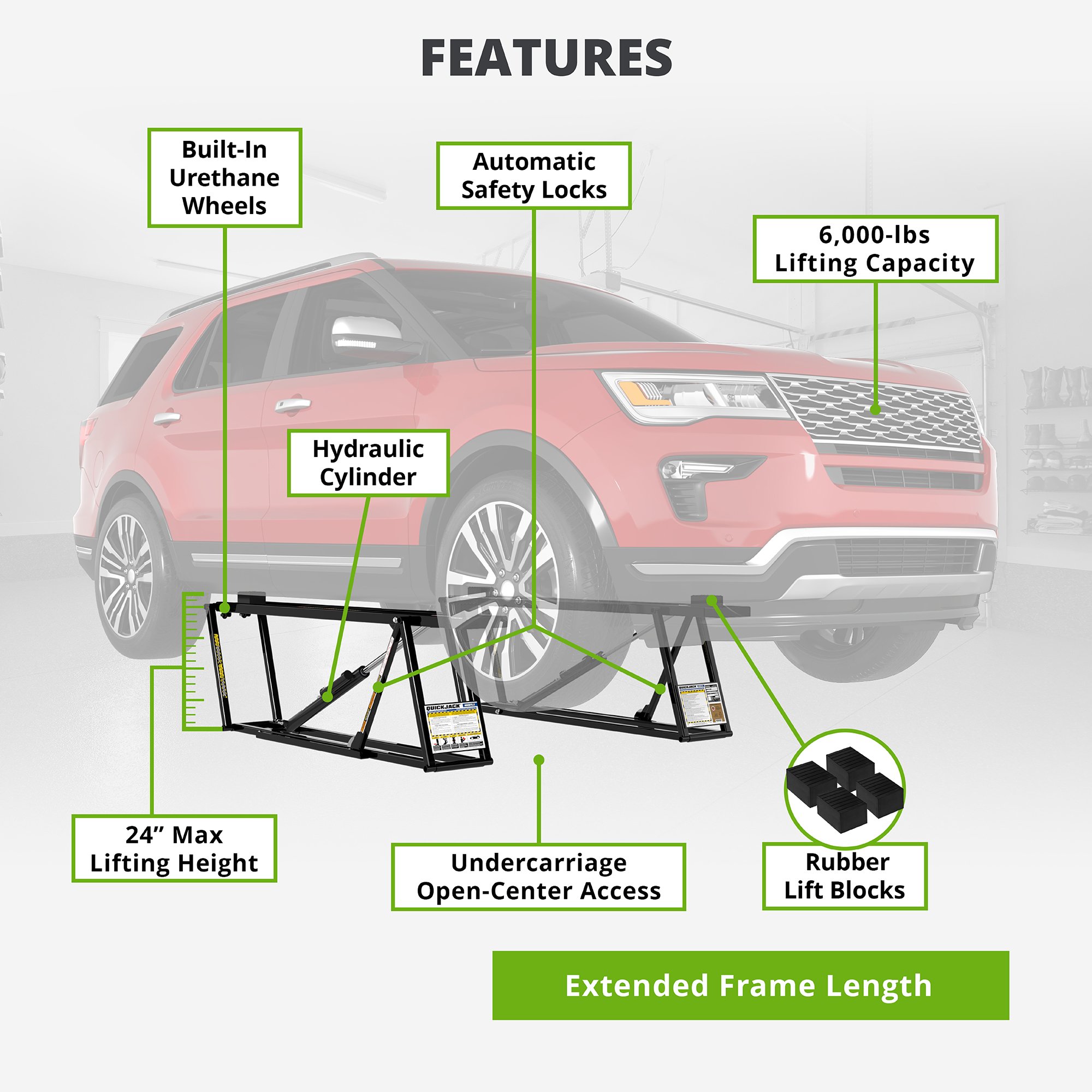 6000TLX 6,000-lb. Portable Car Lift Extended Frame Extended Frame ...