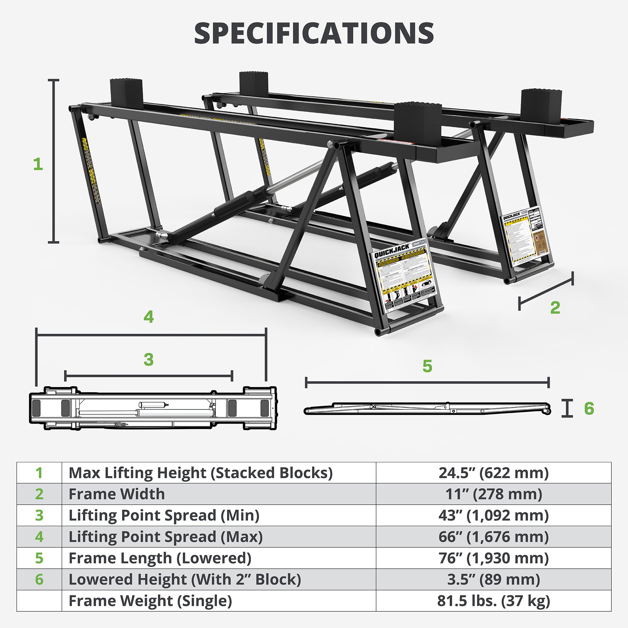 8000TLX 8,000-lb. Portable Car Lift Package Extended Frame Extended ...